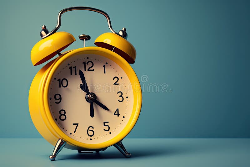 Yellow Alarm Clock, Blue Background. Generative AI Stock Illustration ...
