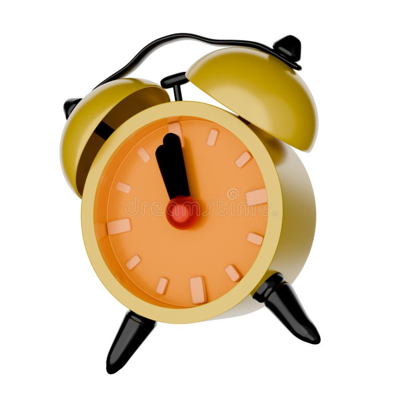 Yellow Alarm Clock Cartoon Style 3D. Stock Illustration - Illustration ...
