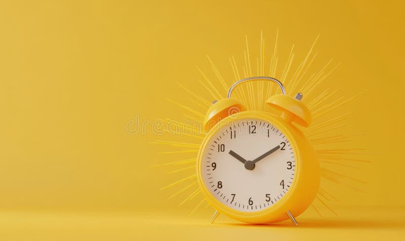 A Yellow Alarm Clock with Roman Numerals on Its Face Sits on a Yellow ...