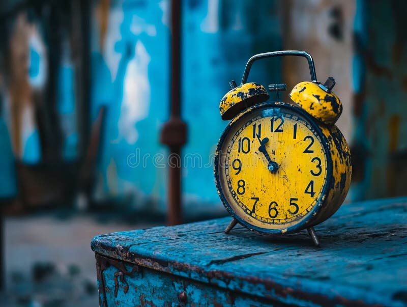 A Yellow Alarm Clock Sitting on Top of a Blue Box Stock Image - Image ...