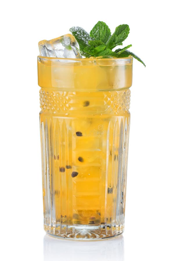 Yellow Alcohol Cocktail with Fruit Ice Crush and Carambola Slice Stock ...