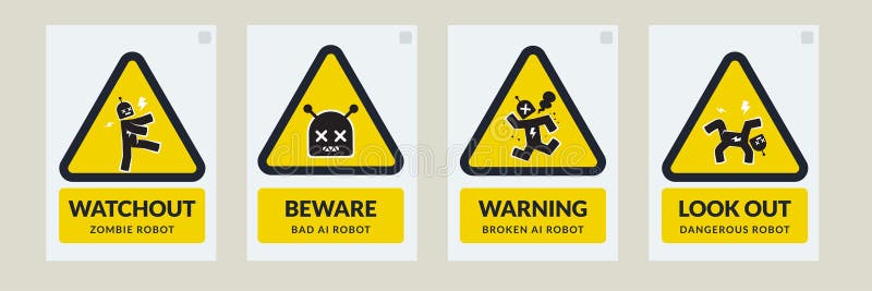 Yellow Alert Beware AI Robots. Various Pose of Stick Figure Stock ...