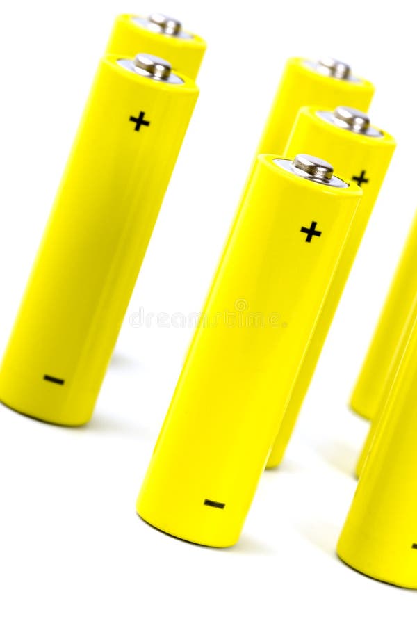 Yellow AA Alkaline Batteries on Blue Trendy Color of 2022 Background ...