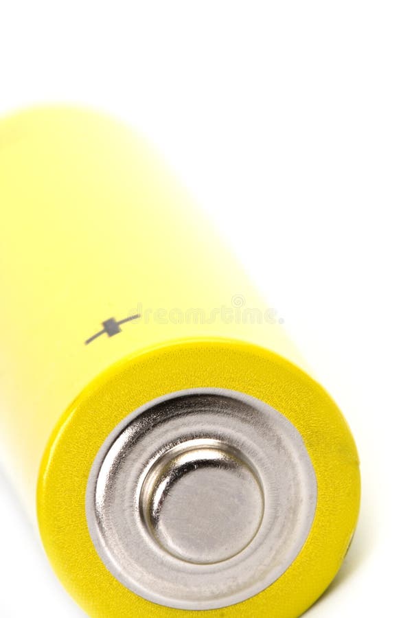 Yellow AA Alkaline Batteries on Blue Trendy Color of 2022 Background ...