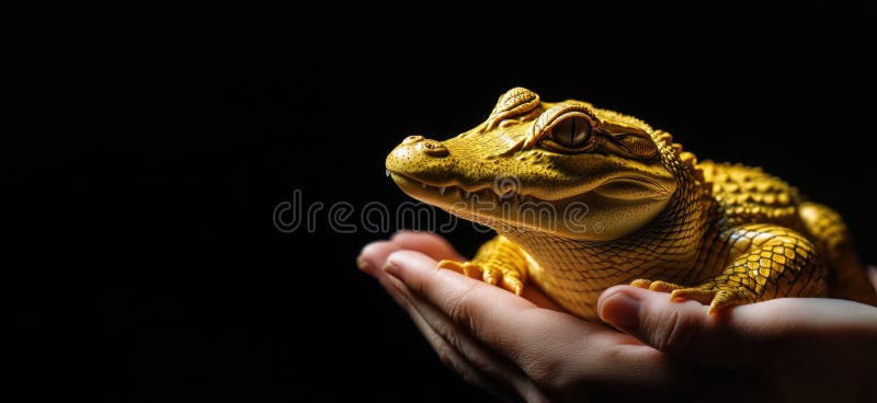 Yellow Alligator Resting in Hands, Showcasing Vibrant Colors and ...