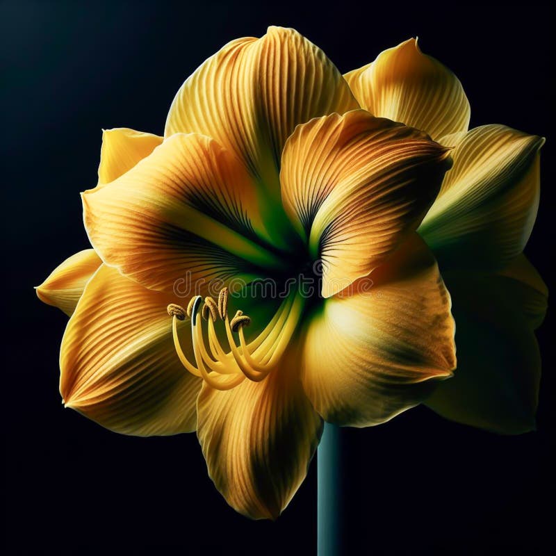 Yellow Amaryllis Isolated on Black Background. Flowers and Plants in ...