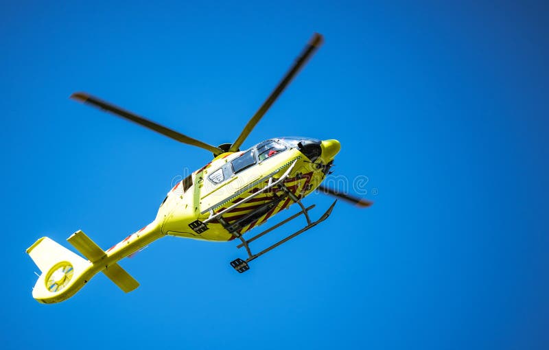 Yellow Ambulance Helicopter Taking Emergency Call Stock Photo - Image ...