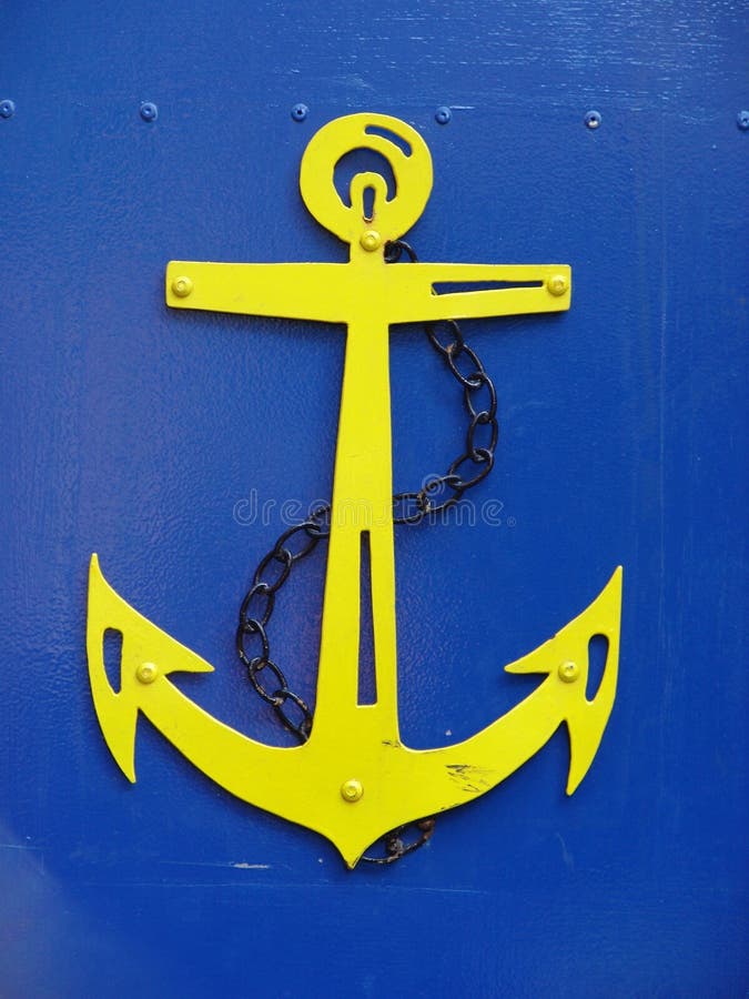 Yellow Anchor on Blue Metal Gate Stock Image - Image of links, artistic ...