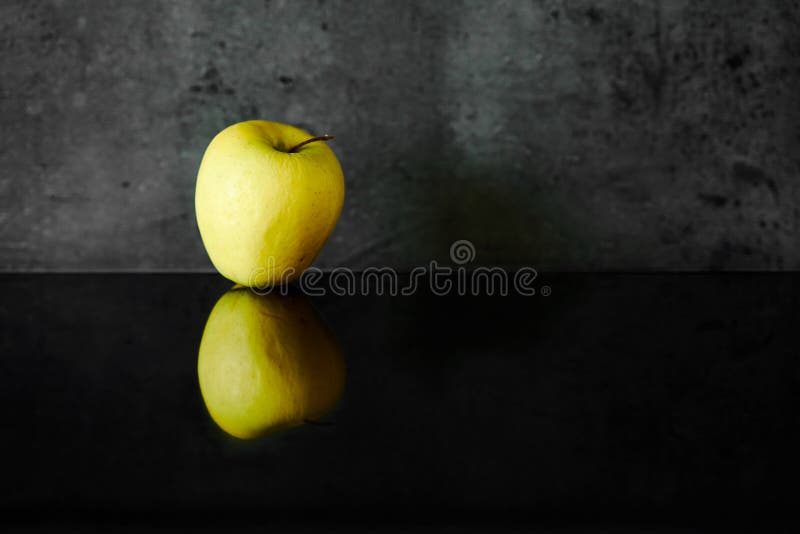 Yellow Apple with Reflection Stock Photo - Image of freshness, nature ...