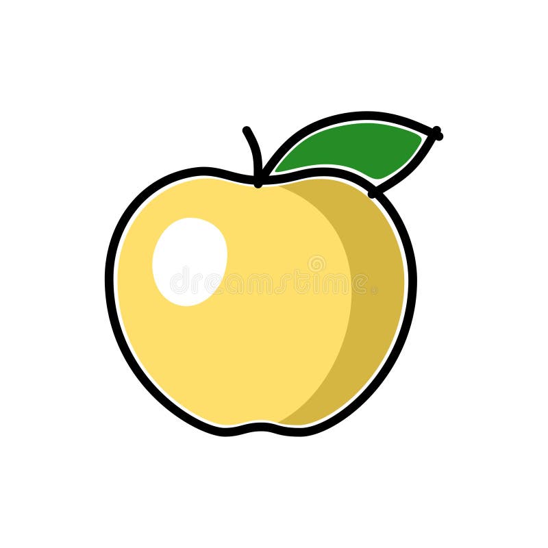 Yellow Apple in Childish Flat Style with Black Outline Stock Vector ...