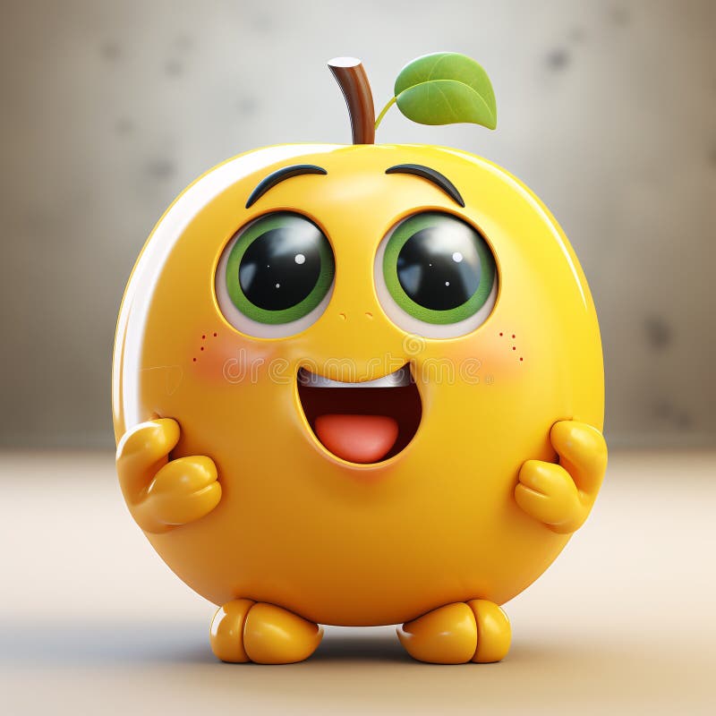 Yellow Apple with Cute Smile Stock Illustration - Illustration of ...