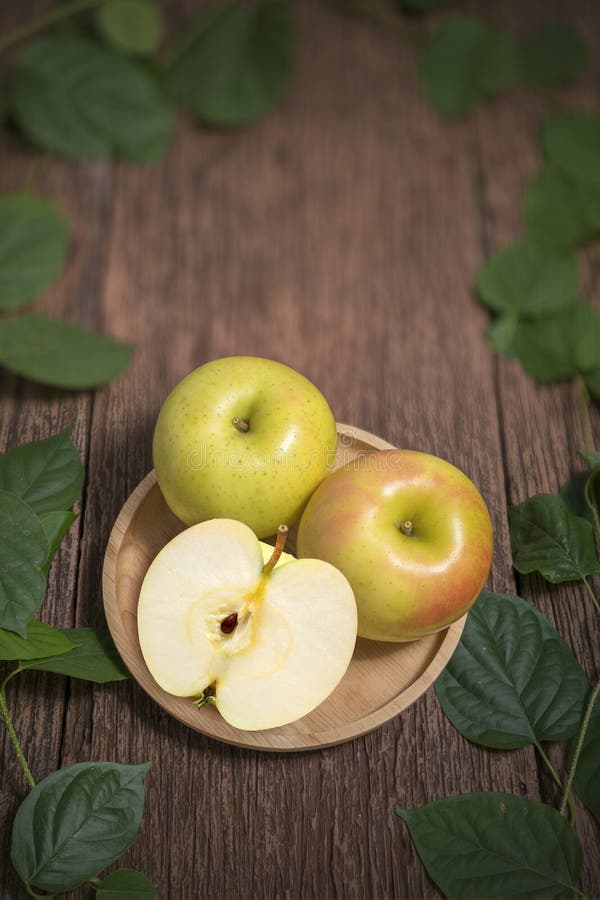 Yellow Apple Fruit on Wooden Background, Toki Apples on the Old Wooden ...