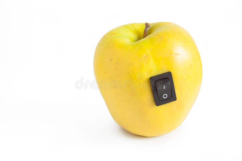 Yellow Apple with Switch in Power Off Position Stock Image - Image of ...