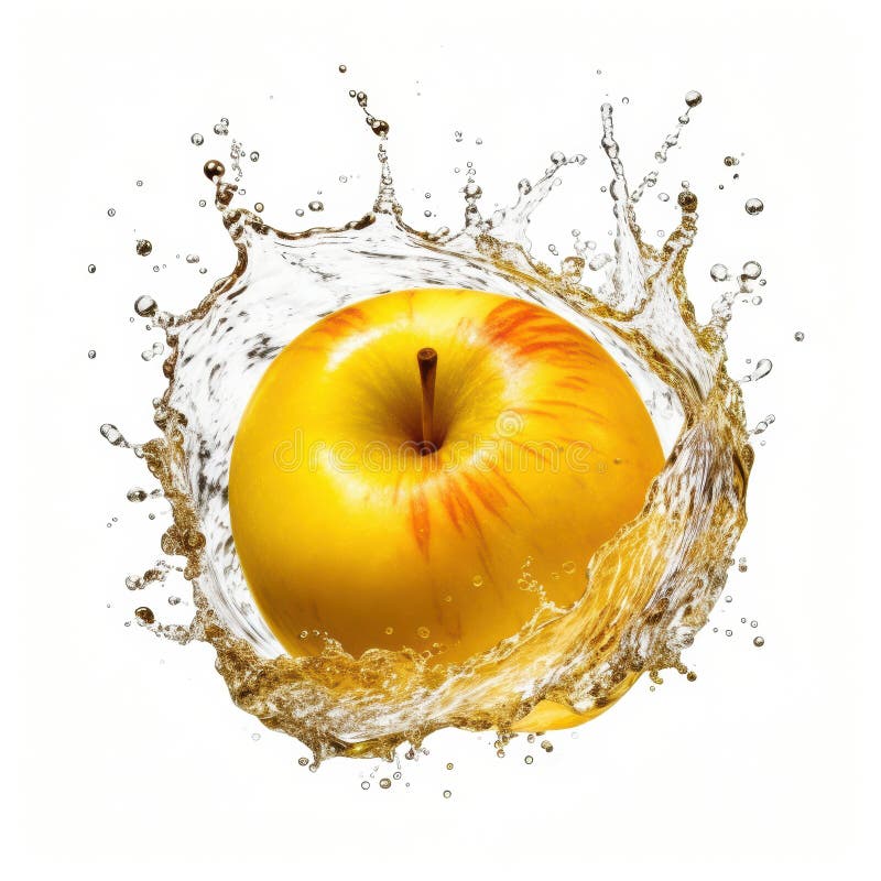 Yellow Apple with Water Splash in Motion with Copy Space Stock Photo ...