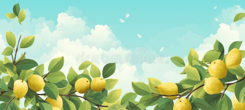 Yellow Apples with Apple Tree Leafs and Sky Background Texture ...