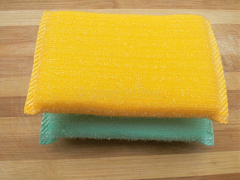 Yellow and Aqua Colored Scrub Pads Stock Image - Image of utensil ...