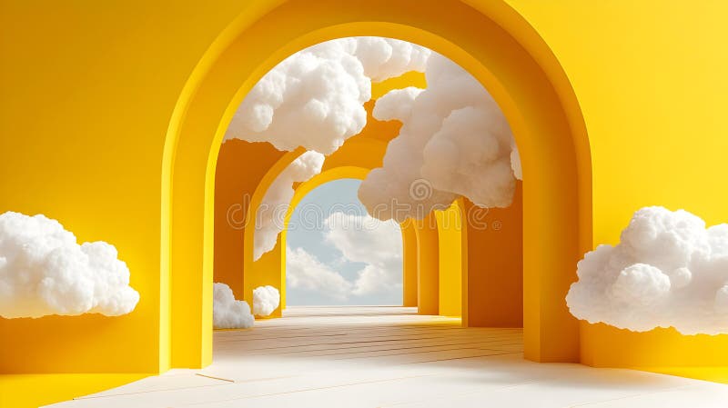 Yellow Archway with White Clouds 3D Illustration Stock Illustration ...
