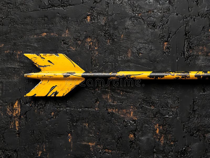 A Yellow Arrow on a Black Wall with Peeling Paint Stock Photo - Image ...