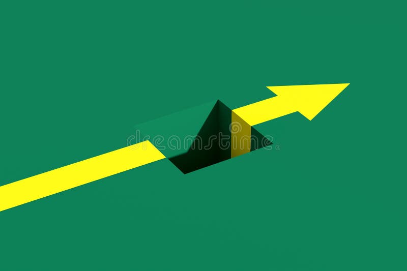 Yellow Arrow Changing Direction Avoiding Obstacle on Green Background ...