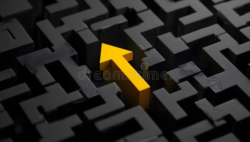 Yellow Arrow Navigating through a Black Maze, Concept of Direction and ...