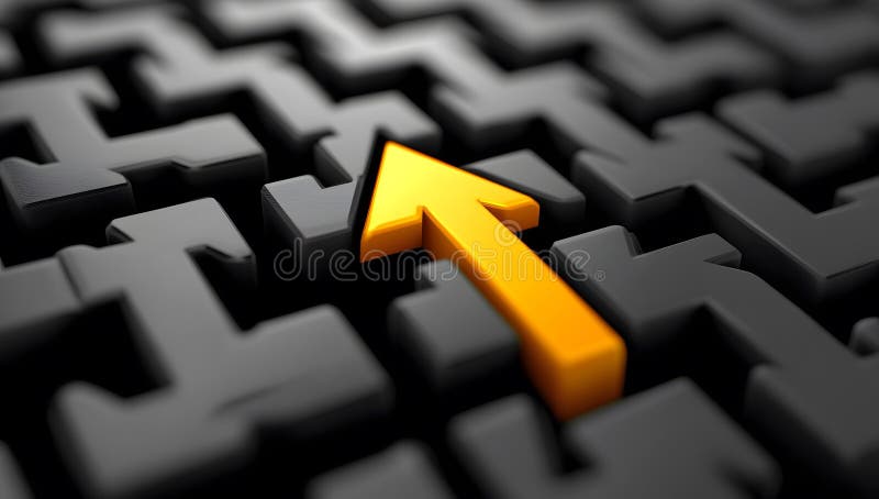 Yellow Arrow Navigating through a Black Maze, Concept of Direction ...