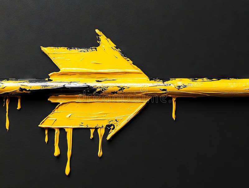 A Yellow Arrow Painted on a Black Background Stock Photo - Image of ...