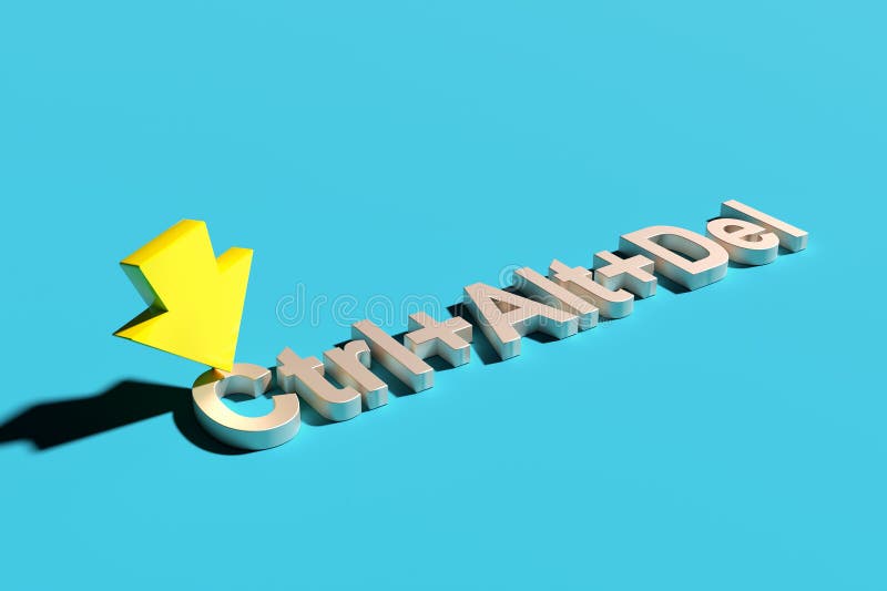 Yellow Arrow Pointing Ctrl Alt Del Shortcut on Blue Background Stock ...
