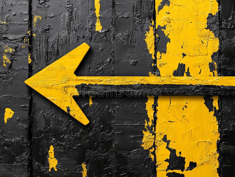 Yellow Arrow Pointing Right Black Painted Wall Stock Photos - Free ...