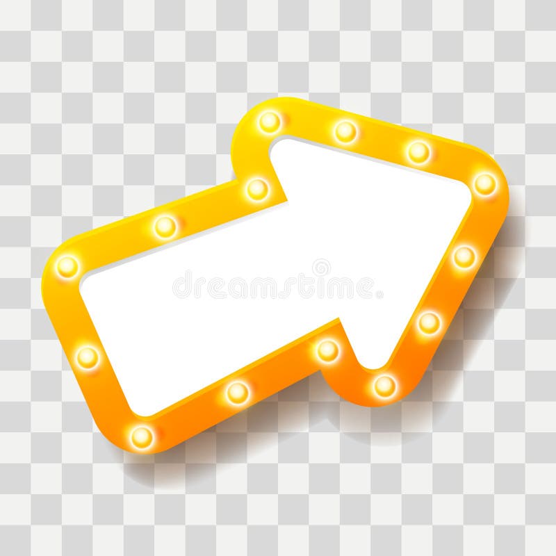 Yellow Arrow with Shiny Light Bulbs on Transparent Background Stock ...
