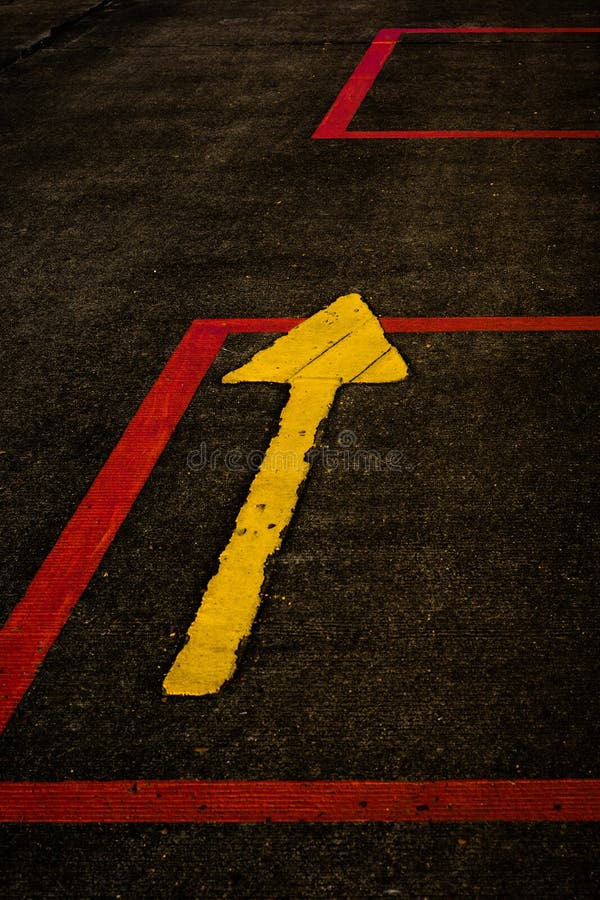 Yellow Arrow Symbol on Concrete Road Stock Image - Image of drive ...