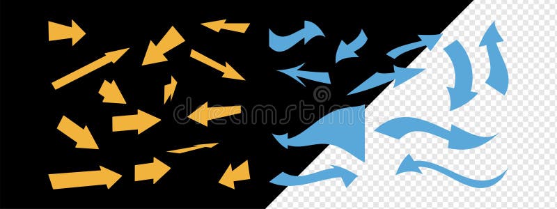 Yellow Arrows and Blue Arrows in Different Shapes are Curved and Flat ...