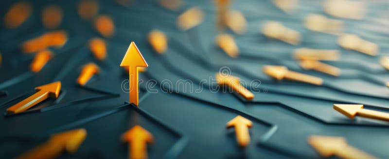 Yellow Arrows Pointing Upward on Dark Background. Generative Ai Stock ...