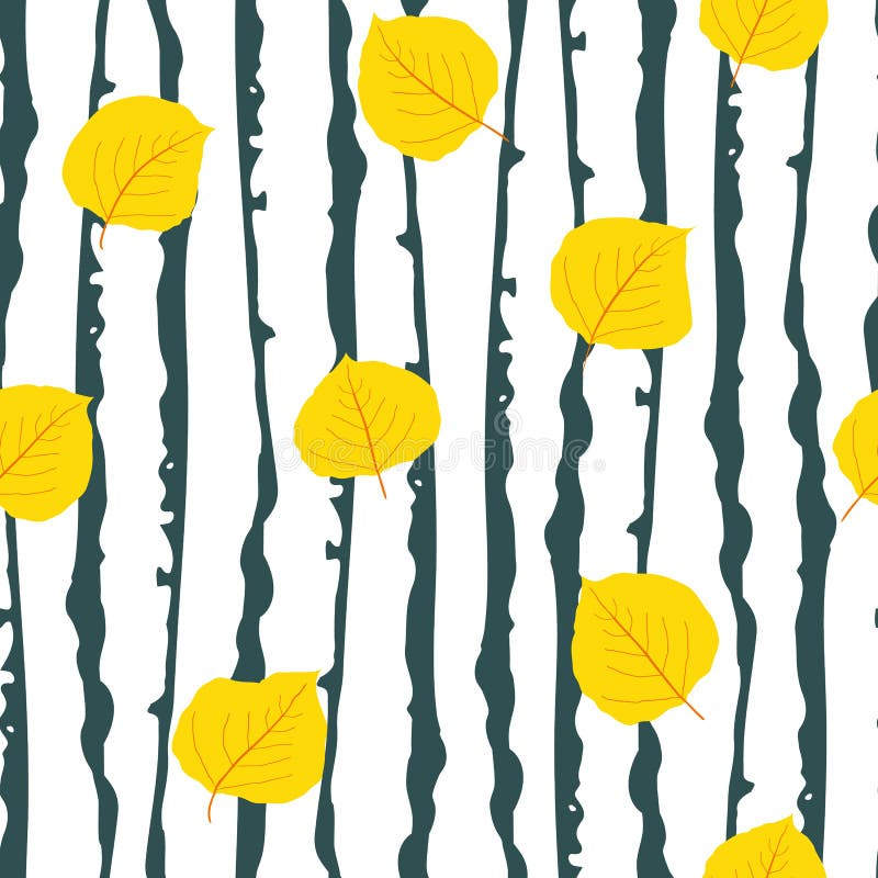 Yellow Aspen Leaf Forest Seamless Vector Pattern Background. Beautiful ...