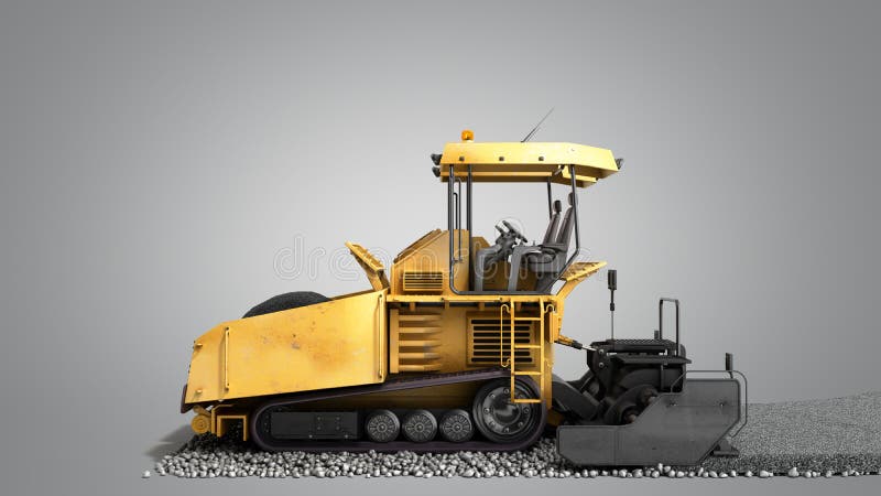 Yellow Asphalt Spreader Machine Lays Asphalt 3d Render on Grey Gradient ...