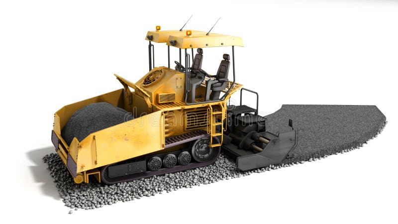 Yellow Asphalt Spreader Machine Lays Asphalt 3d Render on White Stock ...