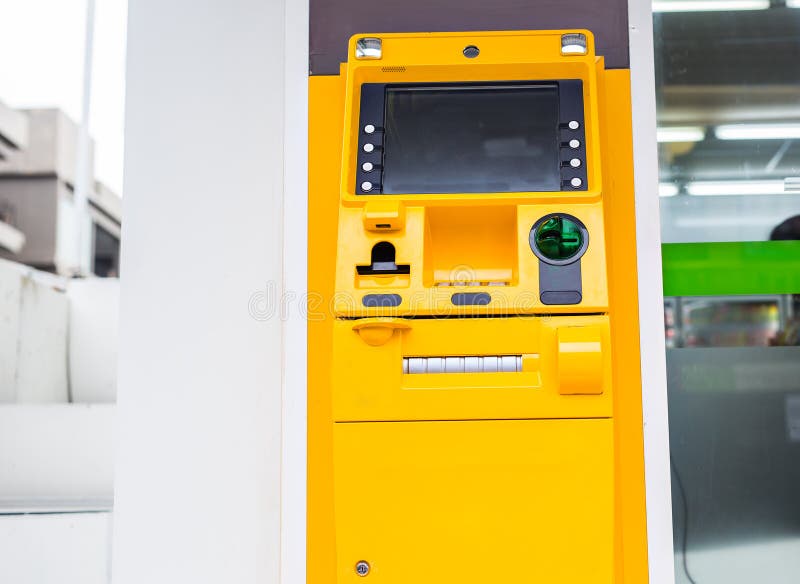 Yellow ATM machine stock image. Image of money, automatic - 72215655