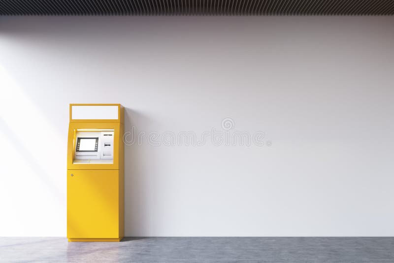 Yellow ATM Machine Near Concrete Wall Stock Illustration - Illustration ...