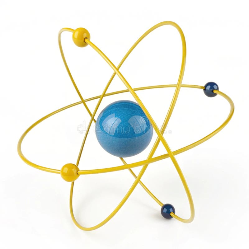 Yellow Atom Model with Blue Core 3D Illustration Stock Illustration ...