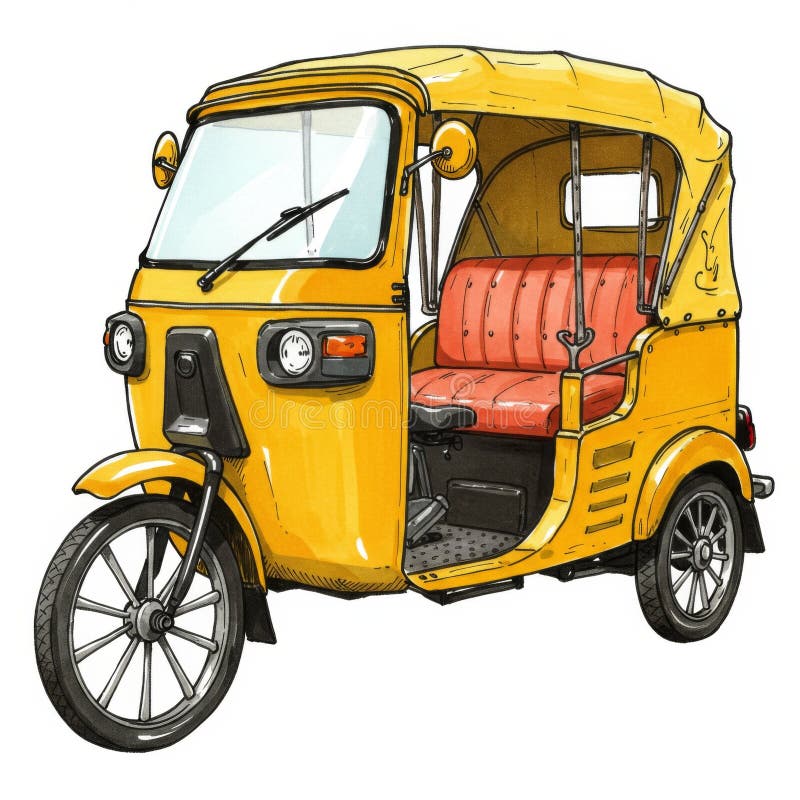 Yellow Auto Rickshaw Illustration Stock Illustration - Illustration of ...