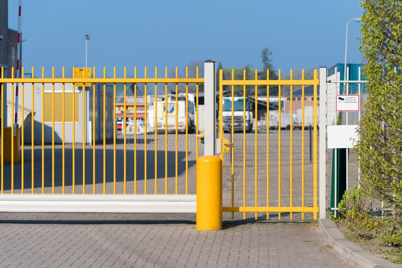 Yellow iron gate stock image. Image of building, door - 123747125