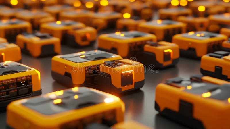 Yellow Autonomous Robots in an Organized Fleet in a Modern Facility ...