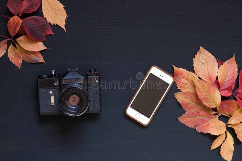 Yellow Autumn Leaves Old Camera Background Z Stock Image - Image of ...