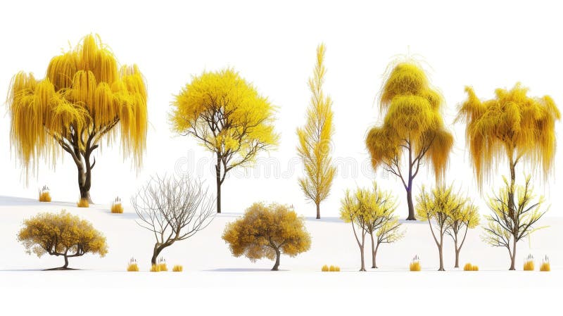 Yellow Autumn Trees Isolated on White Background, Generative AI Stock ...
