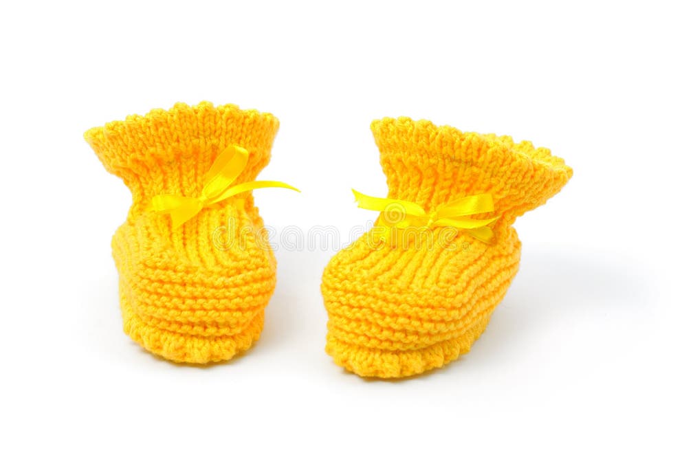 Yellow baby booties stock photo. Image of shoes, knitted - 12797188