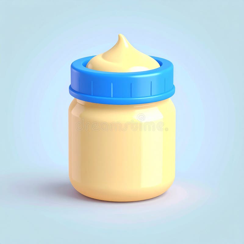 Yellow Baby Food Jar with Blue Lid, 3D Render Stock Illustration ...