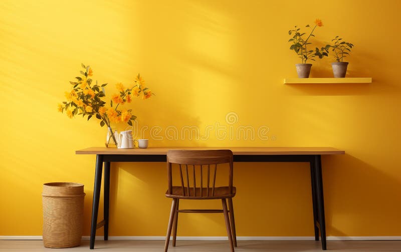 Yellow Backdrop Accentuates Wall-Hung Drop-Leaf Table Stock ...