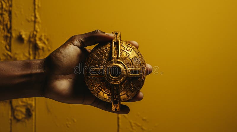 Yellow Backdrop with a Bronze Lock in the Hand Stock Illustration ...