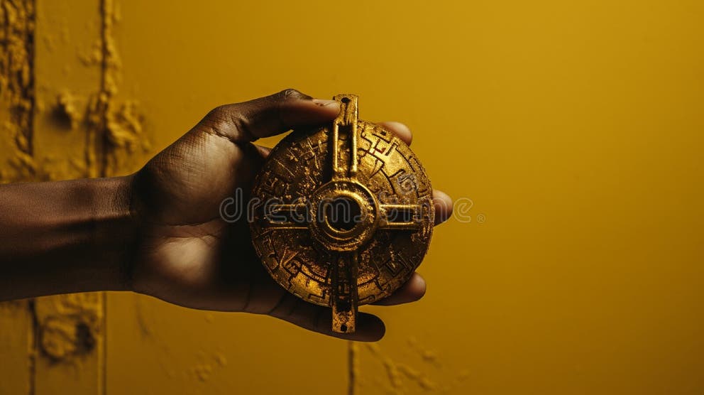 Yellow Backdrop with a Bronze Lock in the Hand Stock Illustration ...