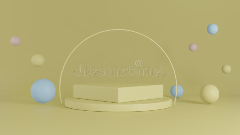 Yellow Backdrop Stage with Circle and Pastel Bubble Decoration in Room ...