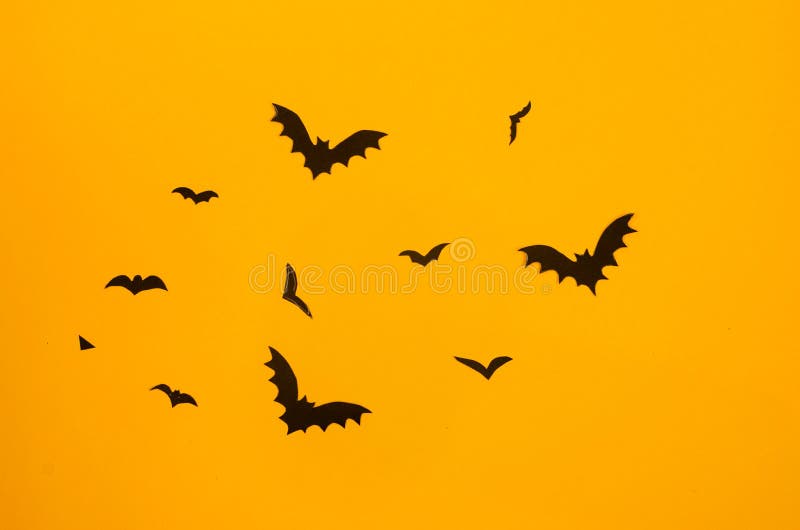 Yellow Background with Black Paper Bats Stock Image - Image of spooky ...